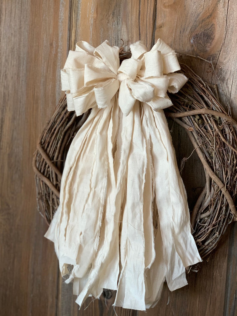 Wedding Rag Wreath Bow - Cream Rag Bow - Farmhouse Wedding Decor ...