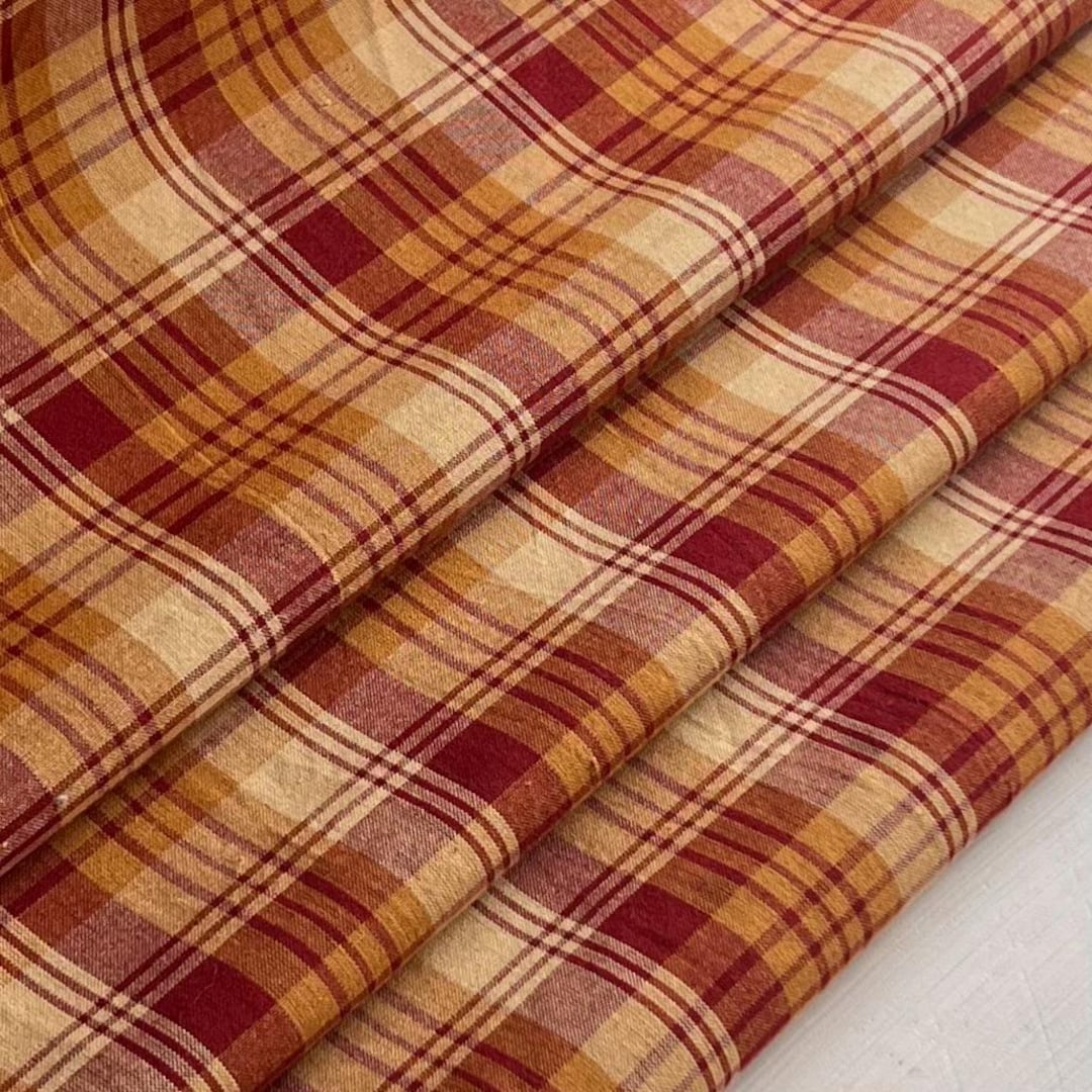 Homespun Tartan Plaid Red, Mustard, Tan Fabric - Woven, Doubled Sided ...