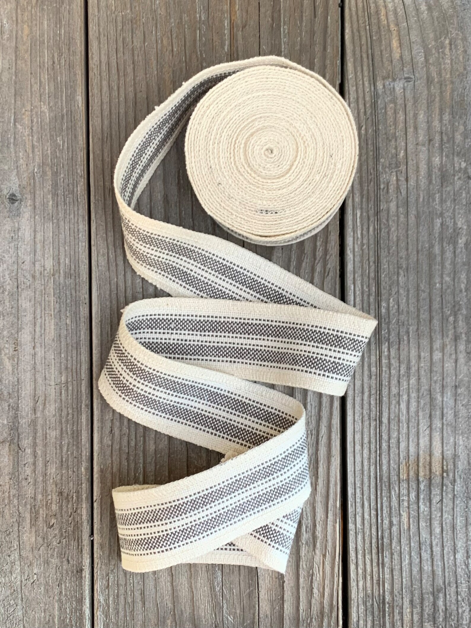 Grain Sack Ribbon - Gray and Cream Striped Ribbon - Fabric Ribbon ...