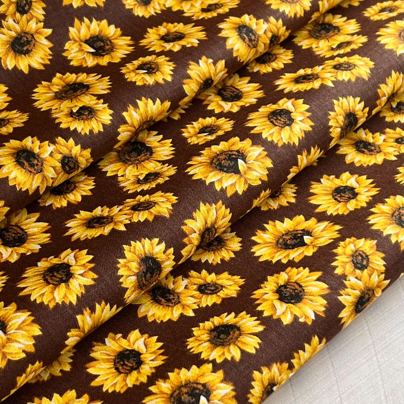 Sunflower Fabric Collection - Brown - Sunflower Decor - Cotton - by the ...