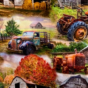 Farm Scene Fabric Available by the Yard, 1/2 Yard, 1/4 Yard, and Fat ...