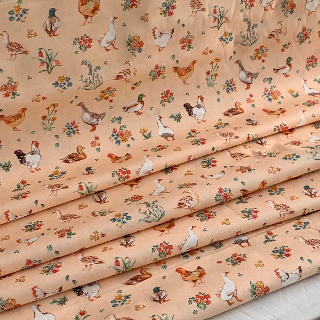 Farm Fowl, Farm Meadow by Clare Therese Gray Windham Fabrics - Peach ...