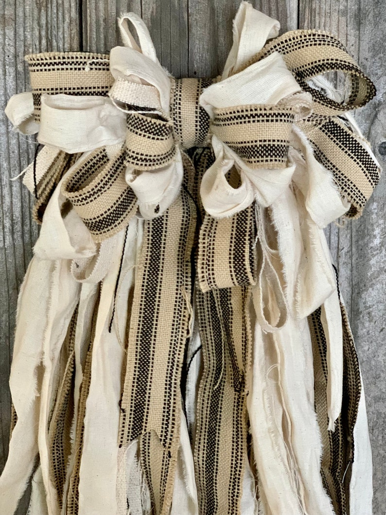 Rag Wreath Bow - Black, Beige, & Muslin - Grain Sack Bow - Wedding ...