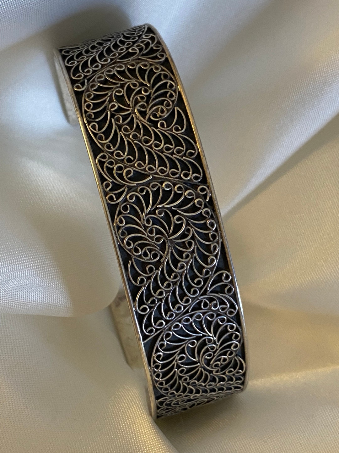 Vintage braod silver wrist bracelet band, intricately carved. From ...