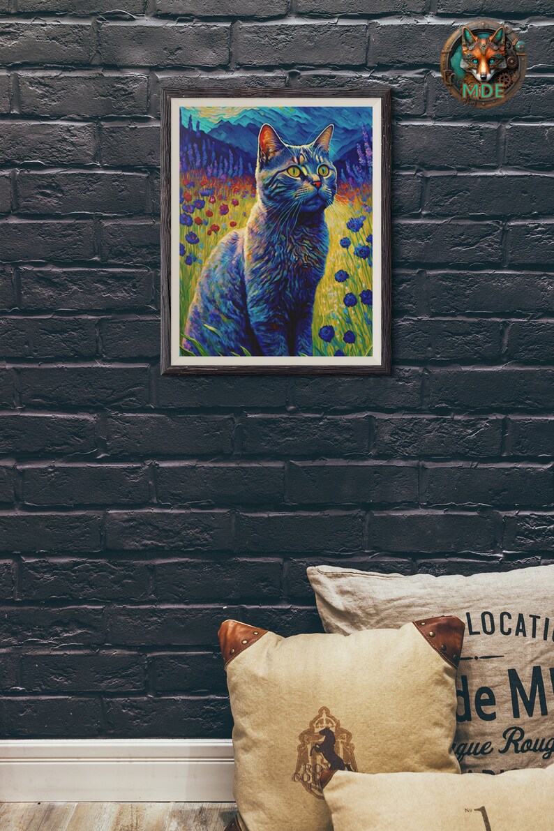 Printable Cat Art, Digital Download, Wall Art, JPG of Cat Portrait in the Style of Van Gogh ...