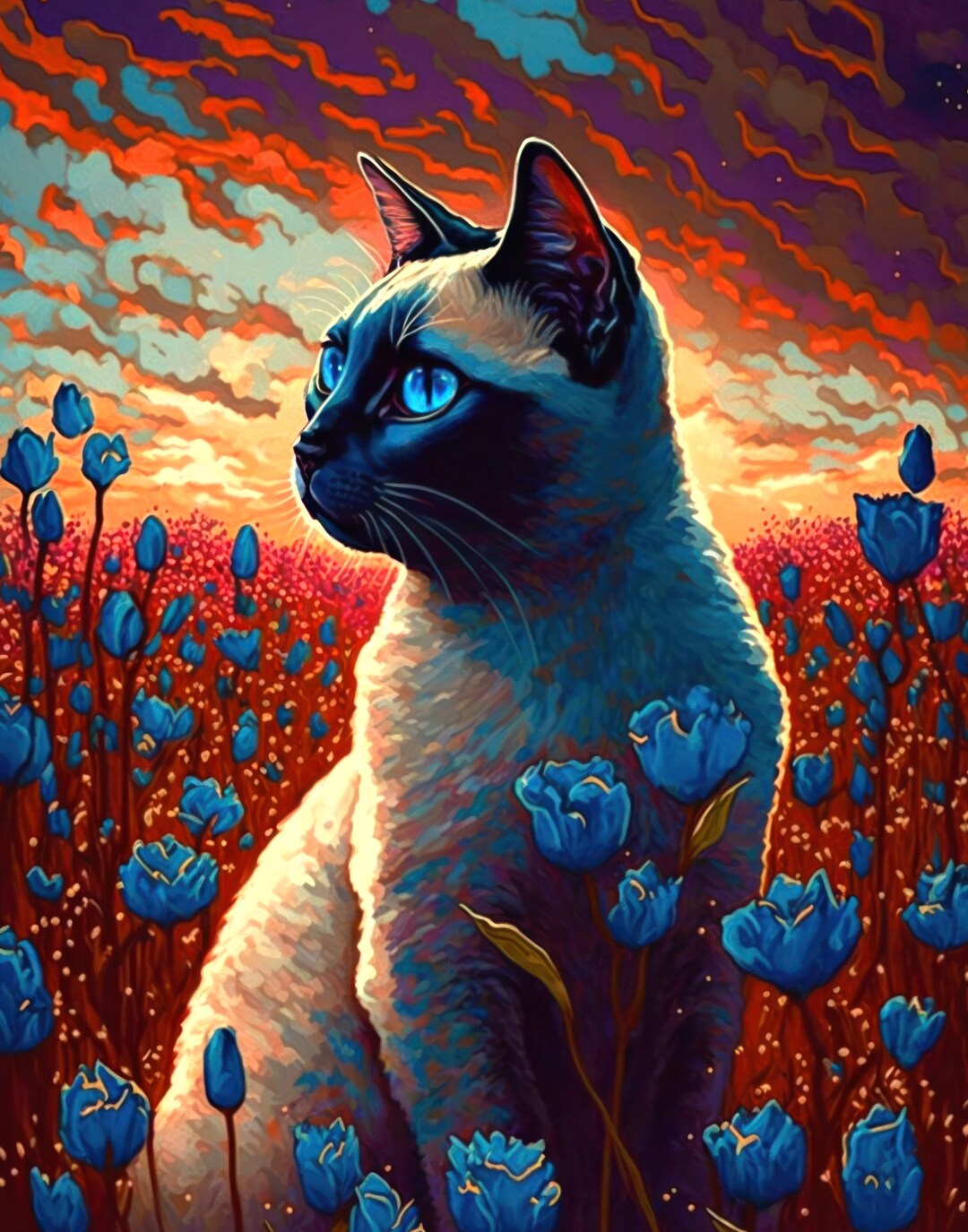 Printable Cat Art, Digital Download, Wall Art, JPG of Cat Portrait in the Style of Van Gogh ...