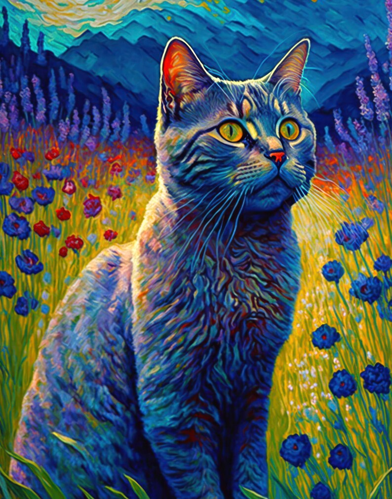 Printable Cat Art, Digital Download, Wall Art, JPG of Cat Portrait in ...