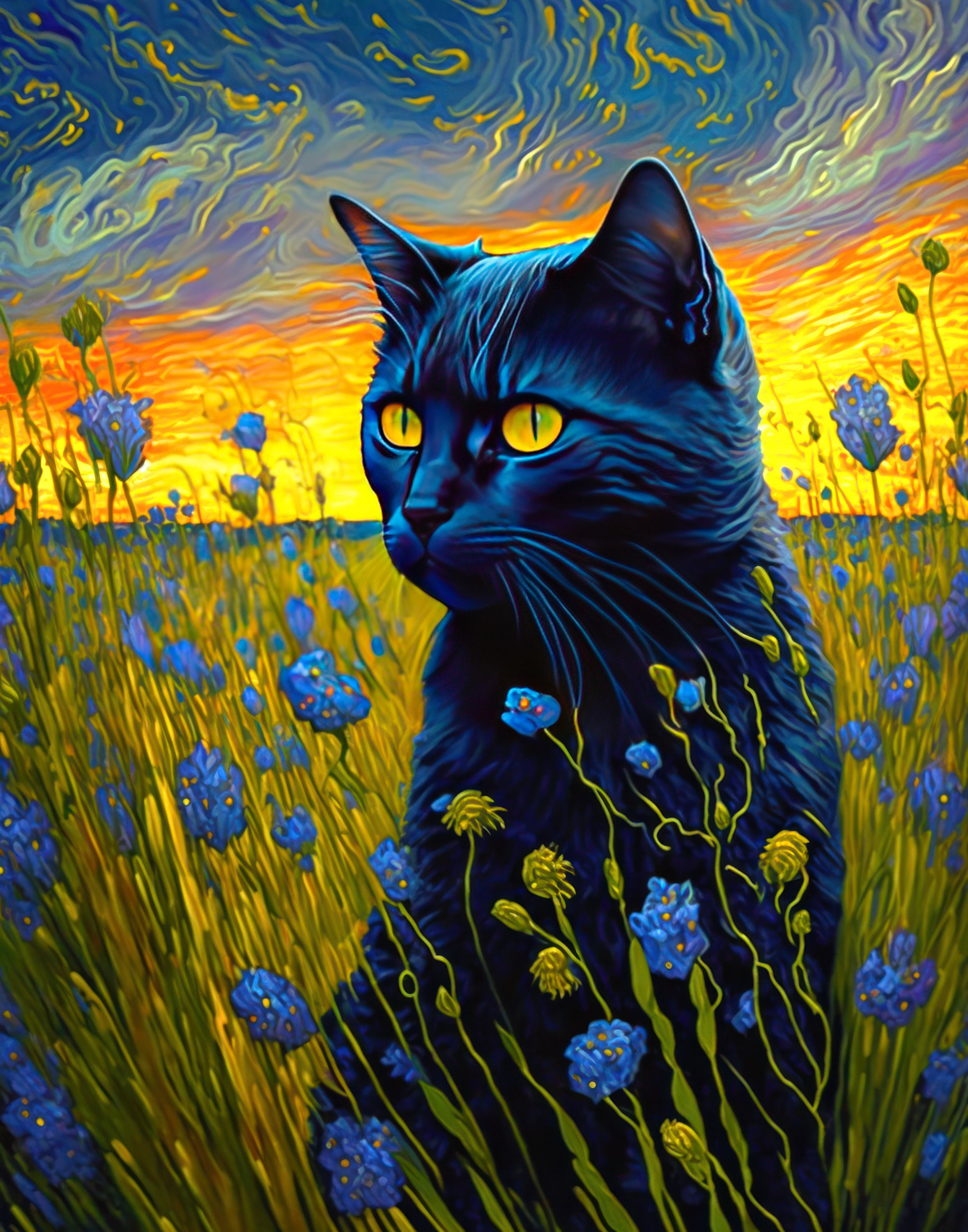 Printable Cat Art, Digital Download, Wall Art, JPG of Cat Portrait in the Style of Van Gogh ...