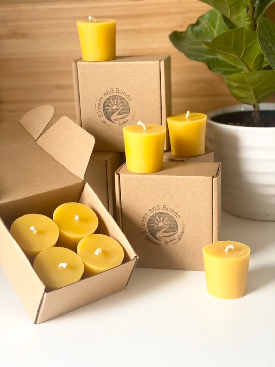 Handmade Beeswax Votive Candles: Natural Cotton Wick, Box of 4 - Etsy