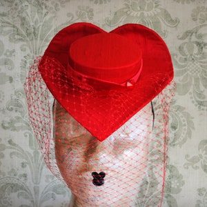 Valentine Mini Hat,red Heart Shaped Hat With Veil,christmas Tear-drop ...
