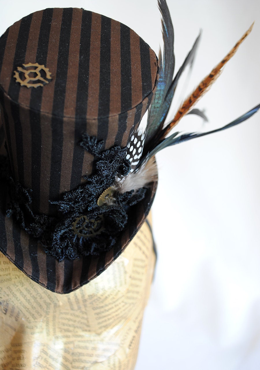 Steampunk Striped Mini Top HatBlack & Brown Fascinator | Etsy