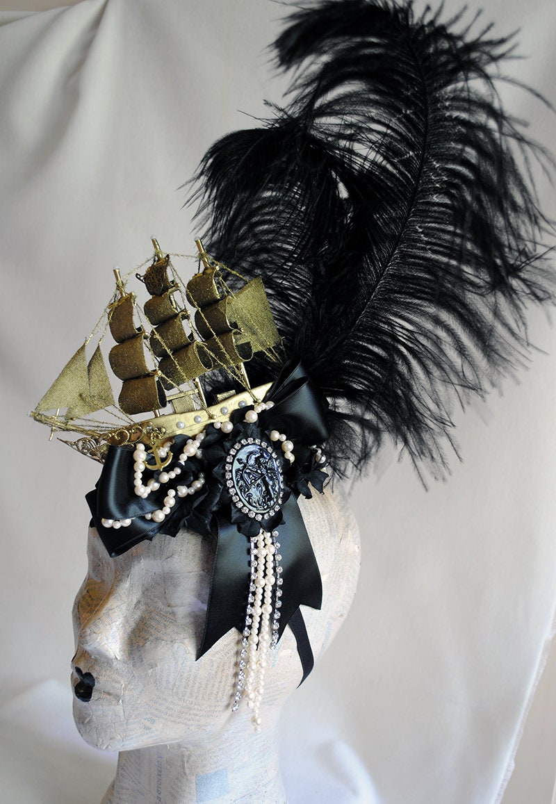 Gothic Teardrop Fascinator with ShipBlack & Gold Rococo | Etsy