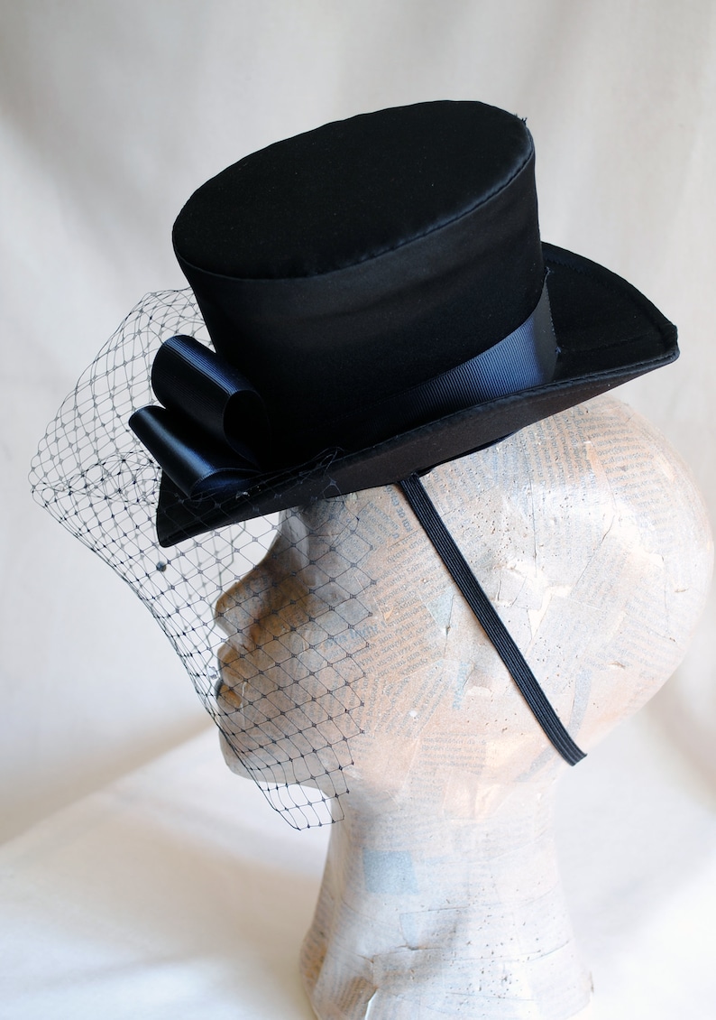 Burlesque Mini Top Hat,cocktail Hat With Rhinstone Veil,black Ladies ...
