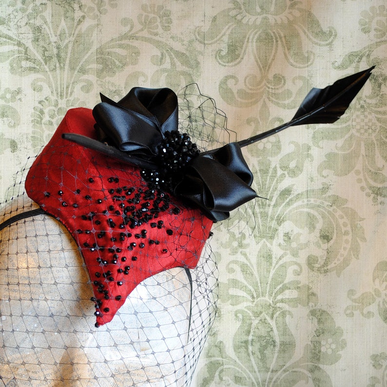 Heart Shaped Cocktail Hatred Mini Hat With Black Crystals & | Etsy