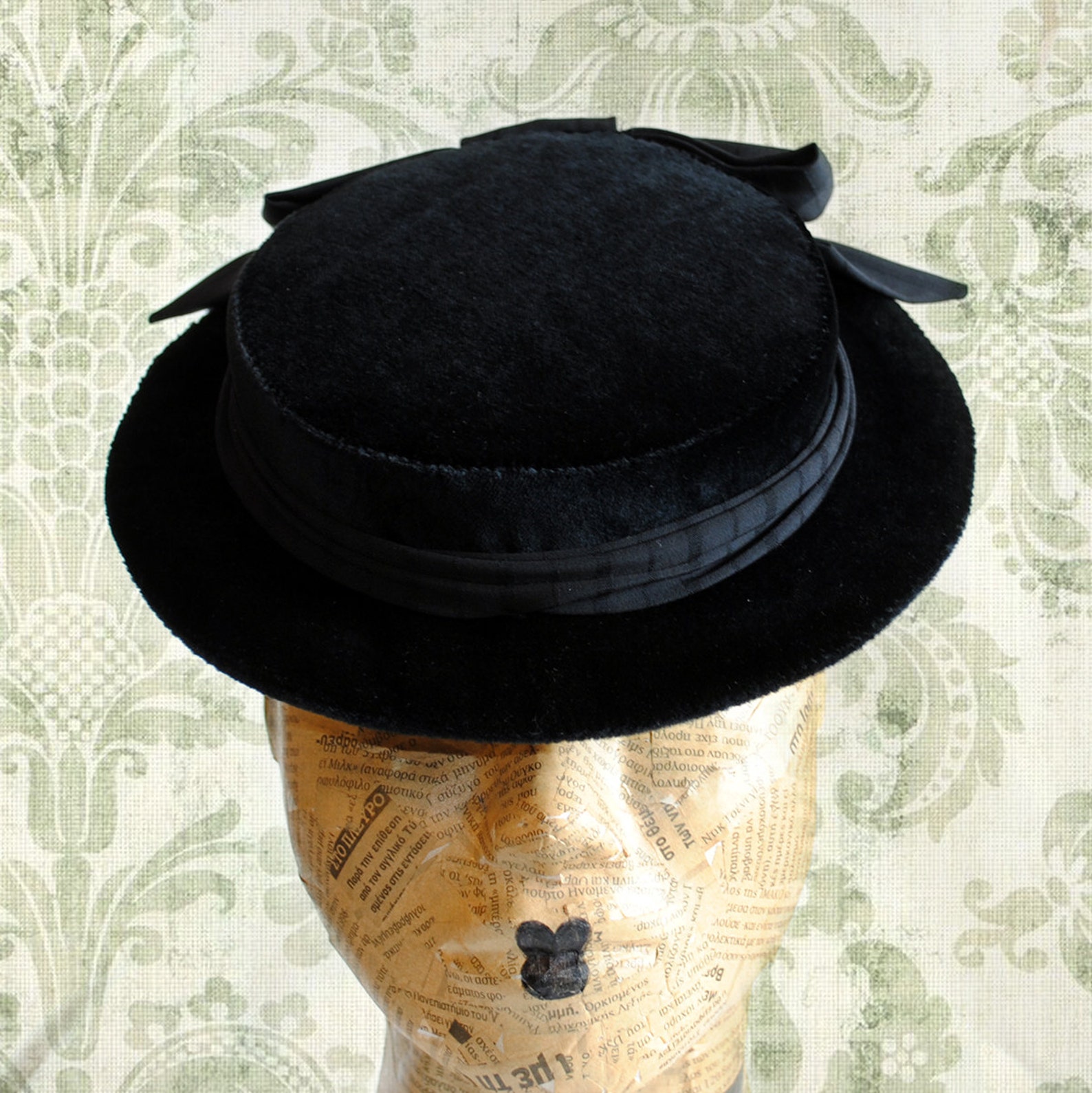 Gothic Lolita Mini Hat,black Victorian Hat,boater Hat With Bow ...