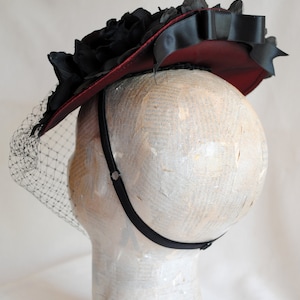 Burgundy Victorian Mini Hat,gothic Mini Top Hat With Flowers,neo-ludwig ...