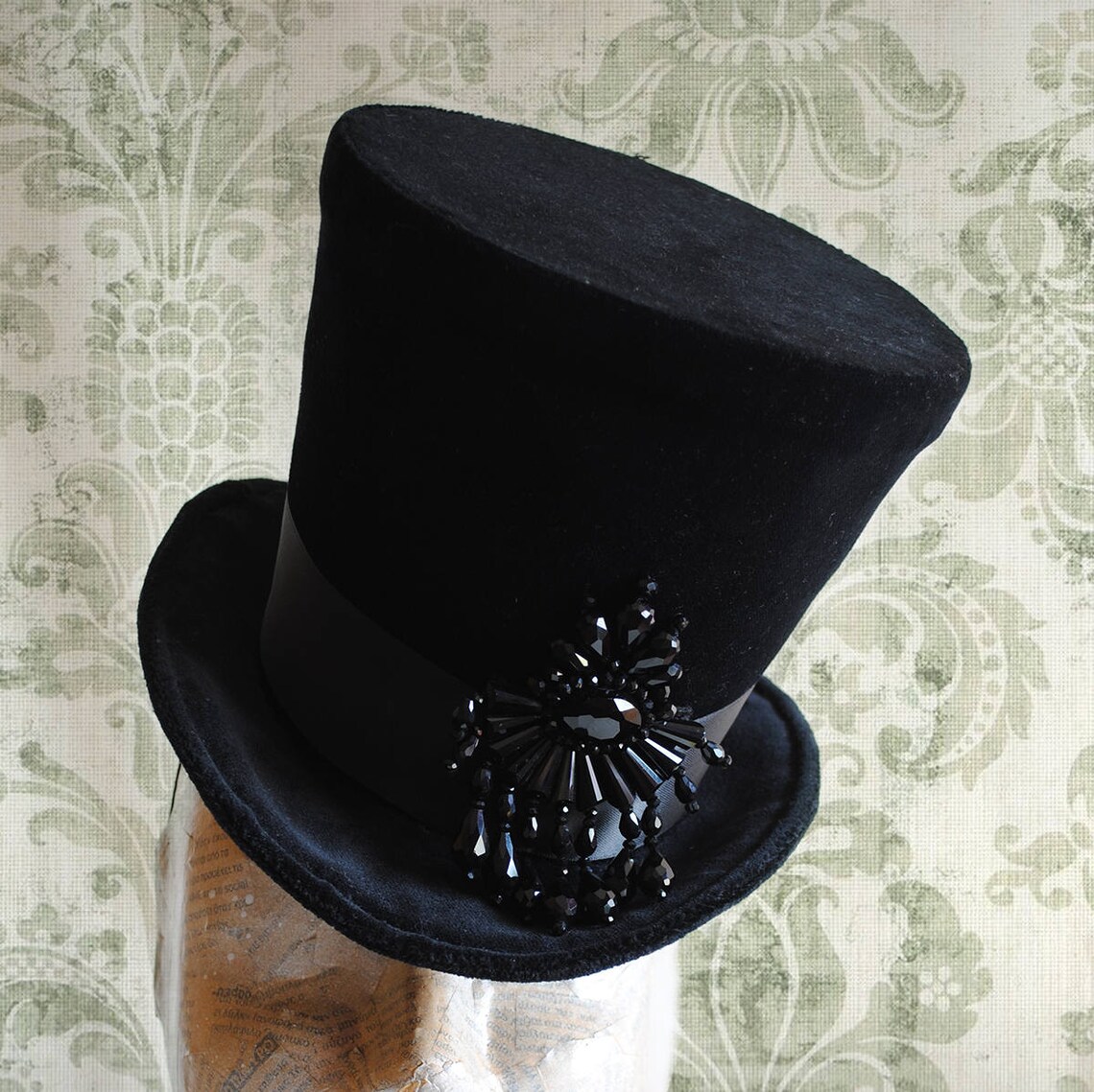 Glamorous Burlesque Lady'stop Hat,black Velvet Women's Top Hat With ...