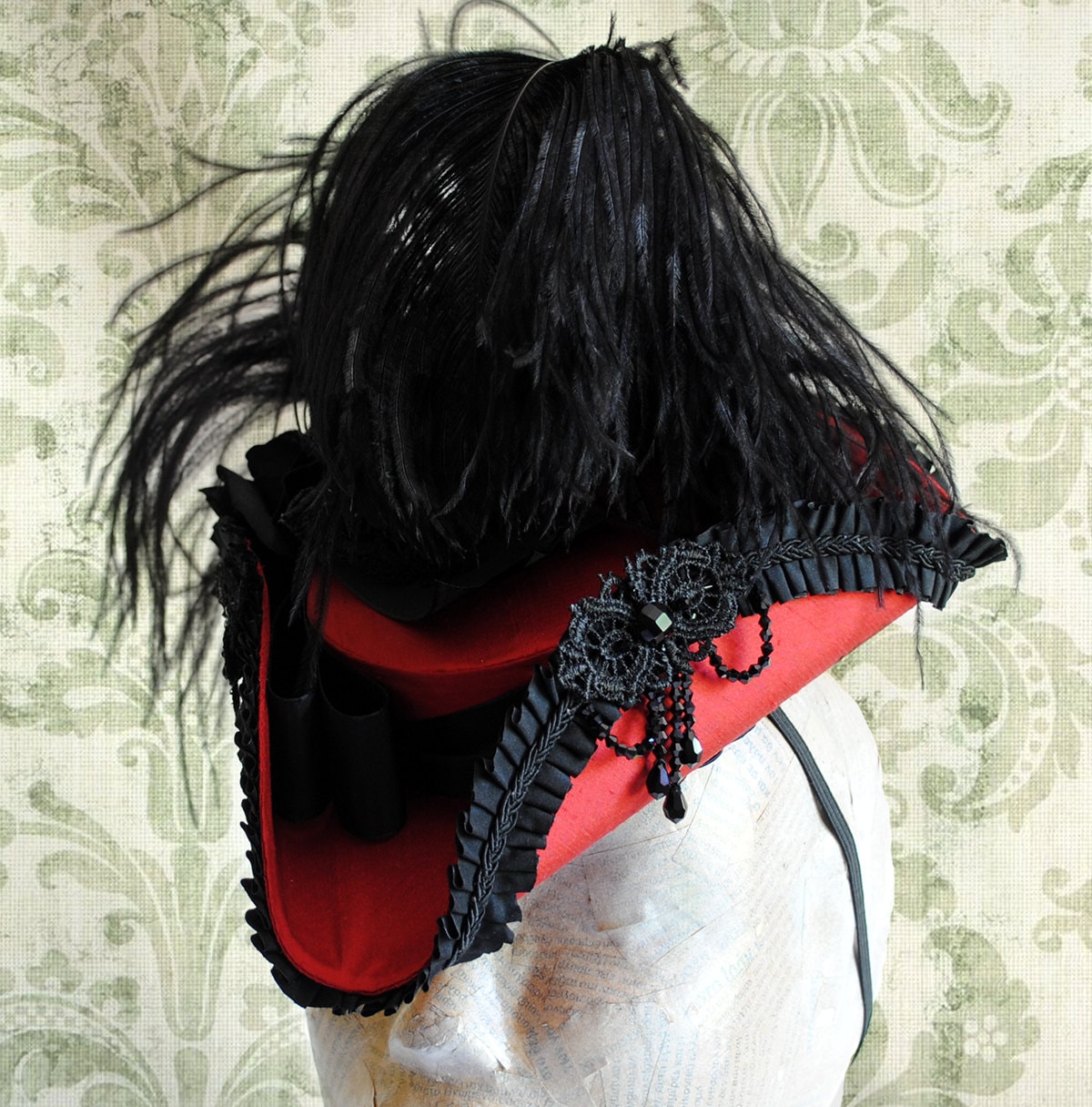 Rococo Mini Tricorn Hat in Red & Black,gothic Marie Antoinette Hat ...