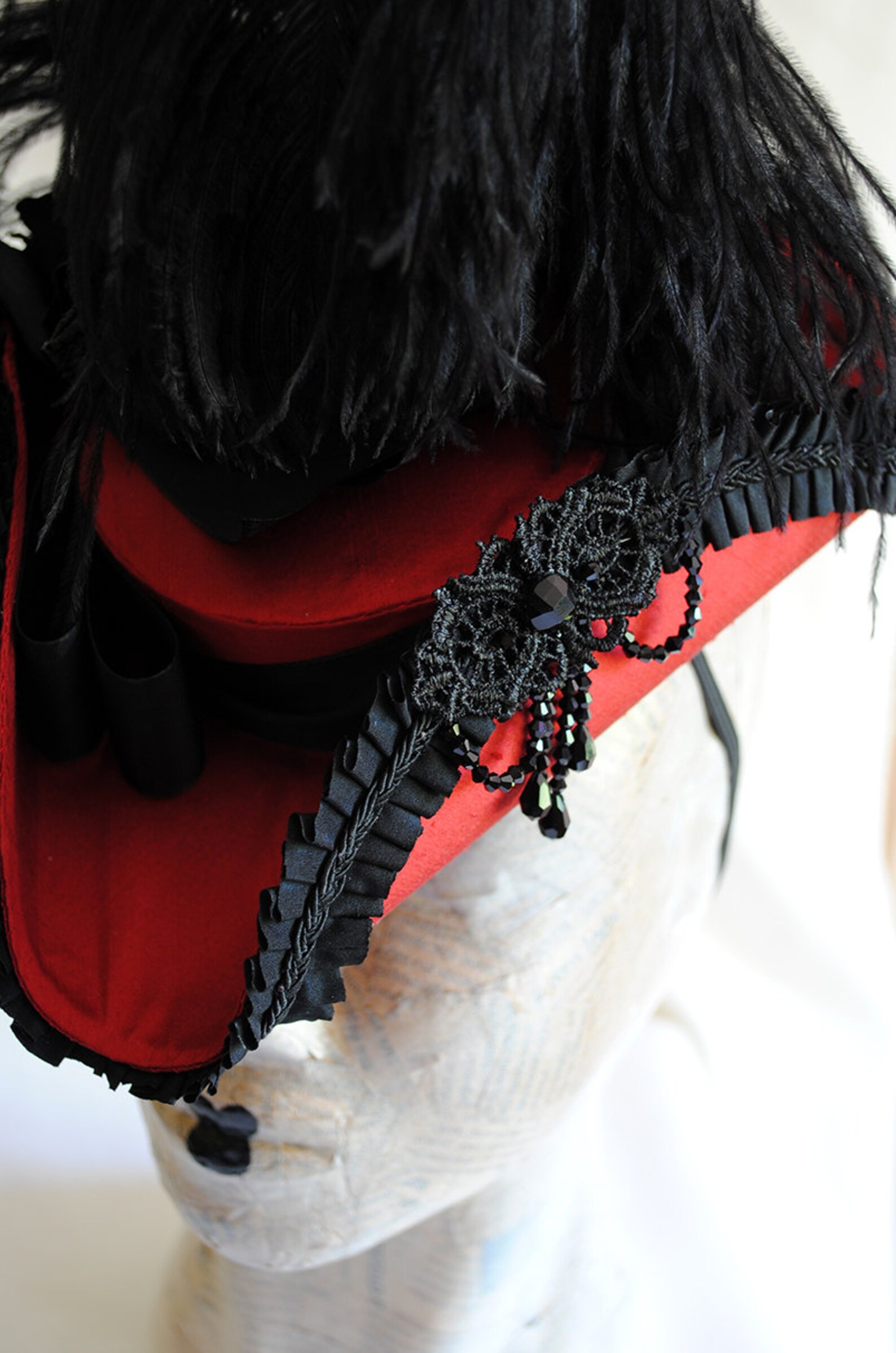 Rococo Mini Tricorn Hat in Red & Black,gothic Marie Antoinette Hat ...