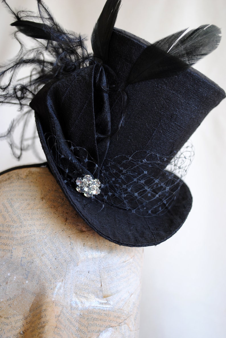 Black Mini Top Hatgothic Mini Top Hat With Veilvictorian - Etsy