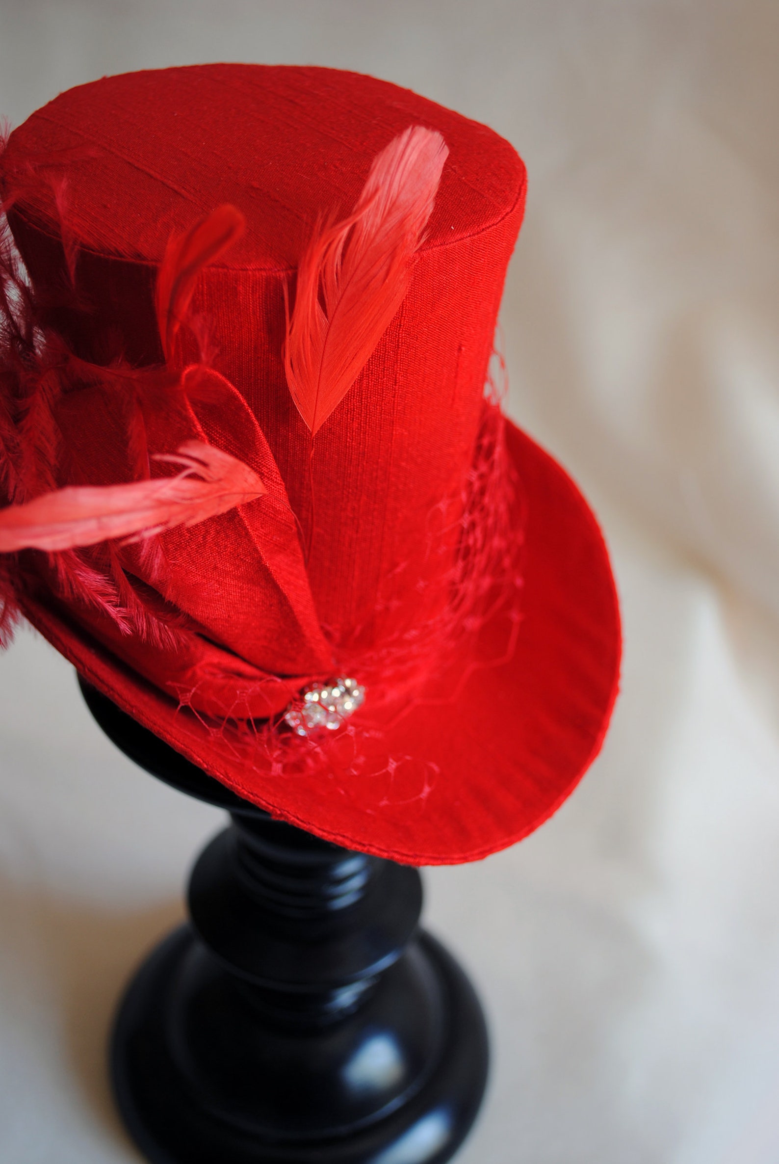 Red Mini Top Hatcocktail Hat With Veilburlesque - Etsy
