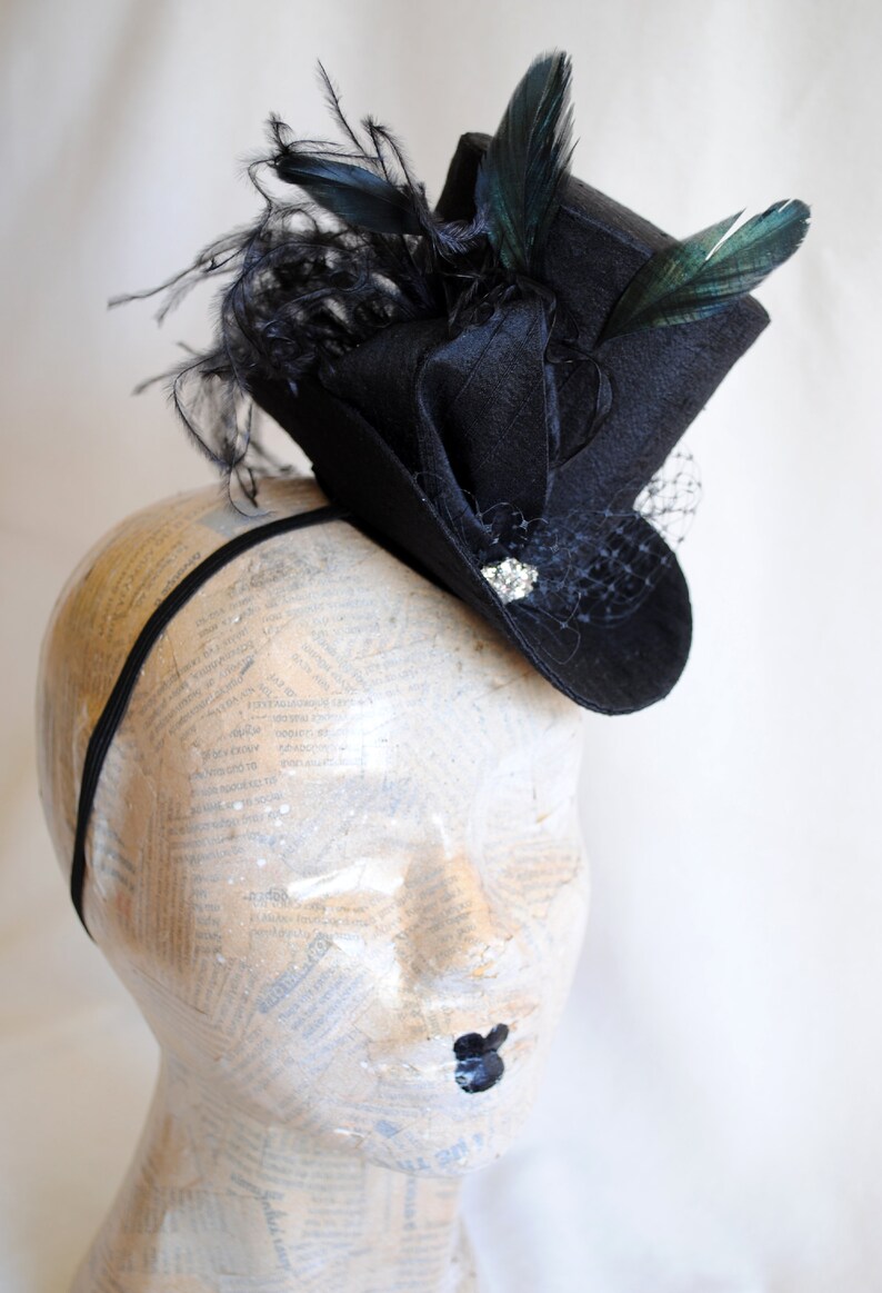 Black Mini Top Hatgothic Mini Top Hat With Veilvictorian - Etsy