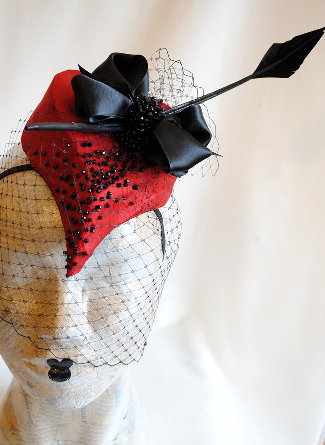 Heart Shaped Cocktail Hatred Mini Hat With Black Crystals & | Etsy