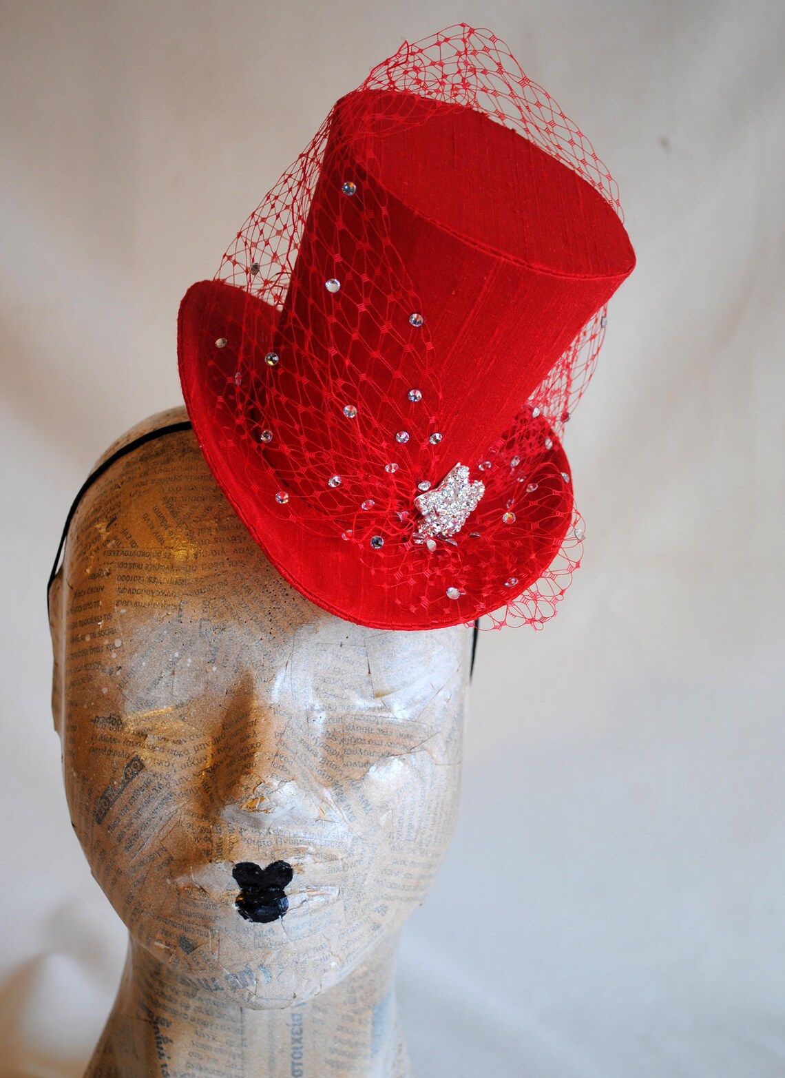 Christmas Red Mini Top Hat With Rhinestone Star and Veil,cocktail Hat ...