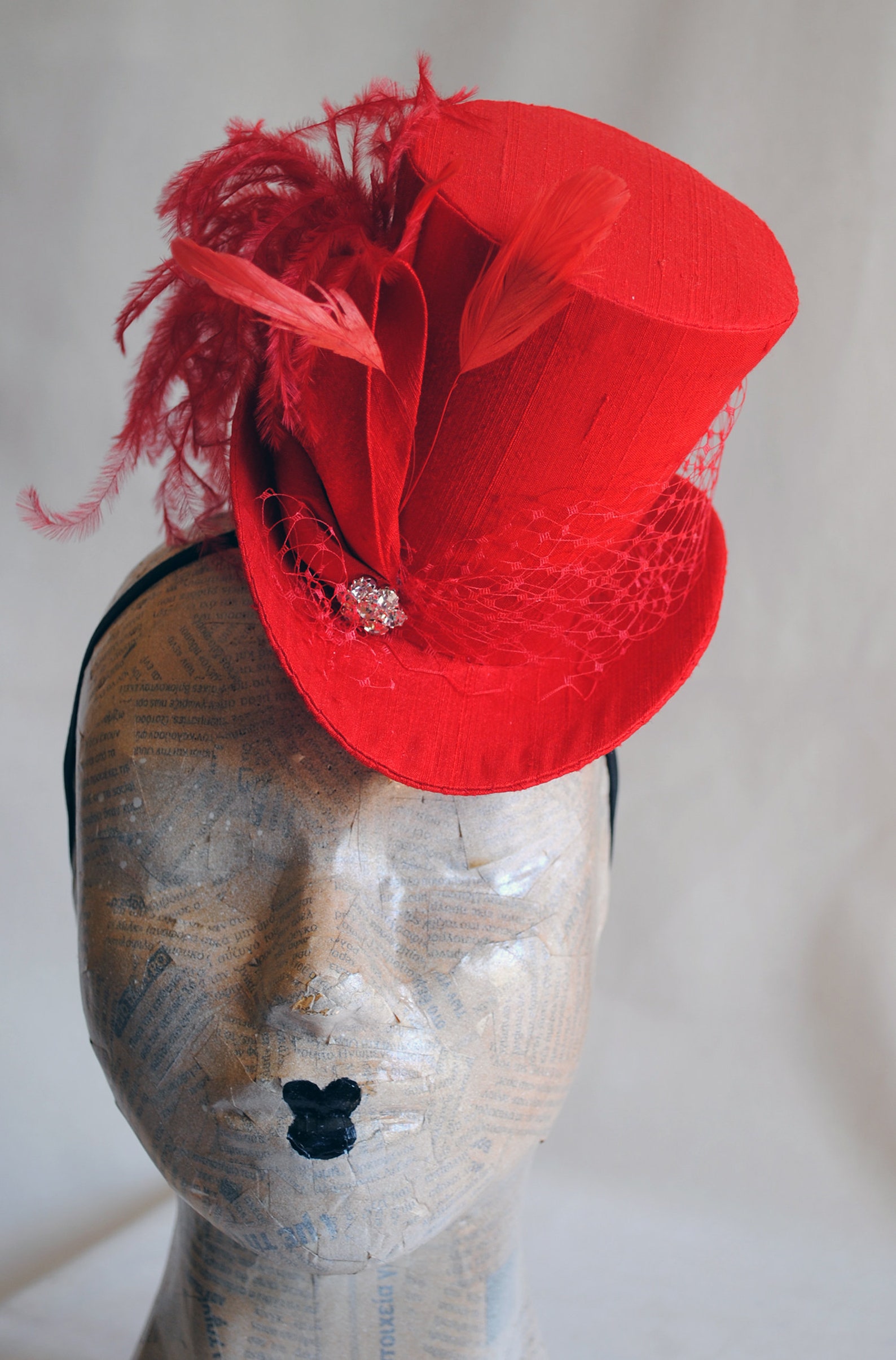 Red Mini Top Hatcocktail Hat With Veilburlesque - Etsy