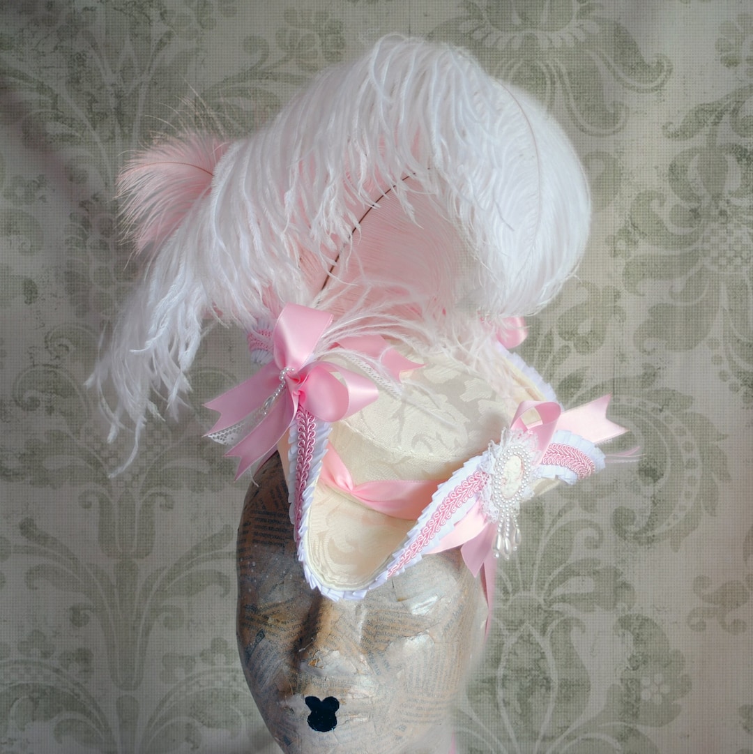 Marie Antoinette Hat, Rococo Mini Tricorn Hat in Ivory and Pink, Gothic ...