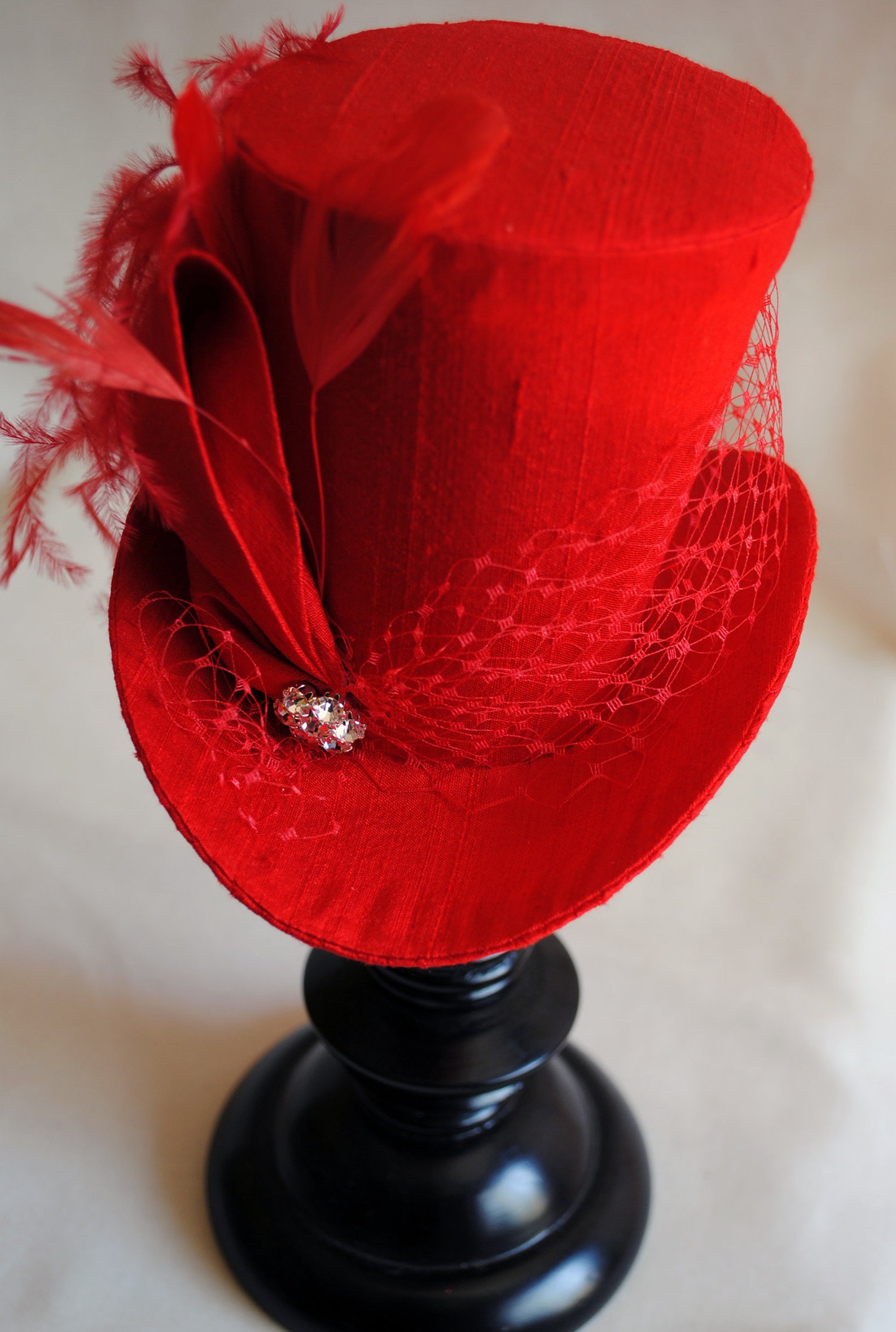 Red Mini Top Hatcocktail Hat With Veilburlesque | Etsy