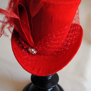Red Mini Top Hat,cocktail Hat With Veil,burlesque Fascinator,bridal Hat ...