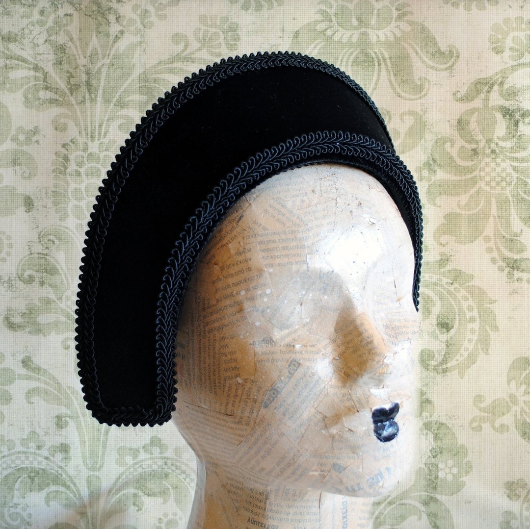 Black Velvet French Hood,tudors Headdress,gothic Lolita Headpiece,dark ...