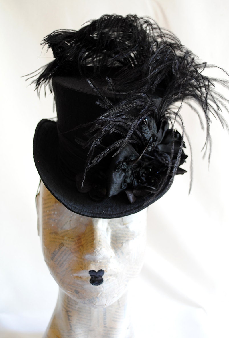 Black Victorian Mini Hatgothic Mini Top Hat With Ostrich - Etsy