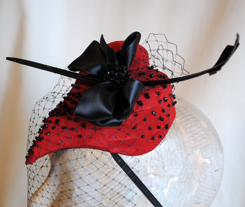 Heart Shaped Cocktail Hatred Mini Hat With Black Crystals & | Etsy