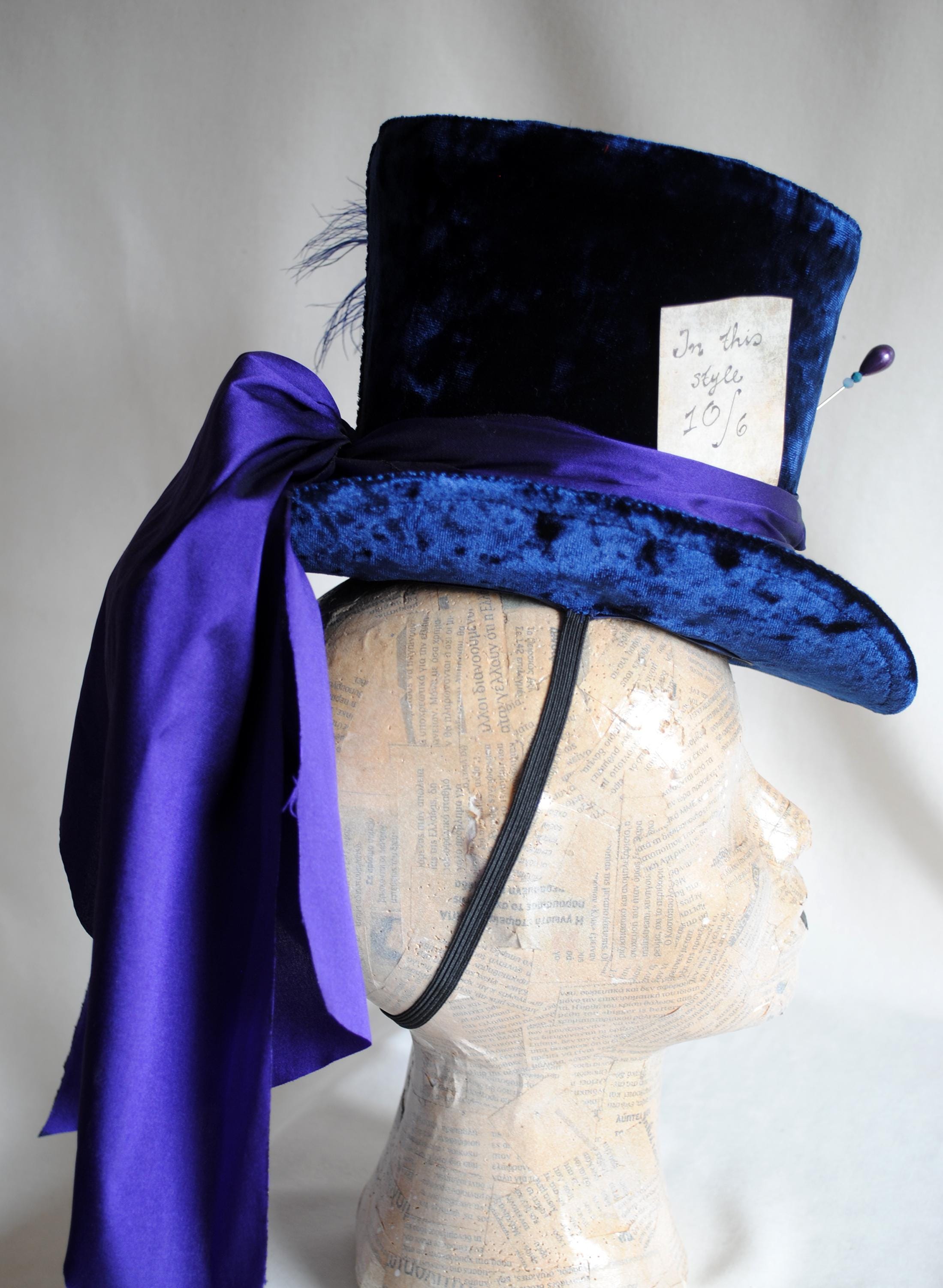 Blue Velvet Mad Hatter Top Hat With Purple Train,alice in Wonderland ...