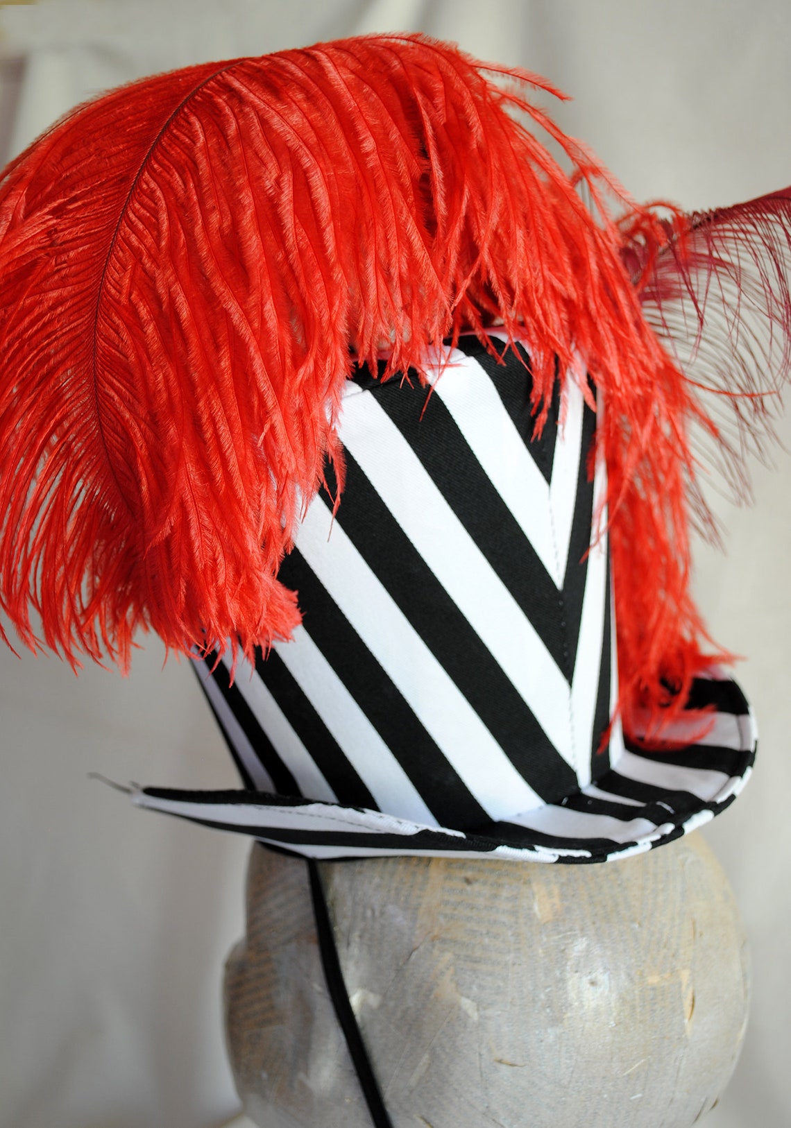 Retro Circus Top Hat With Red Feathers,black & White Striped Hat for ...