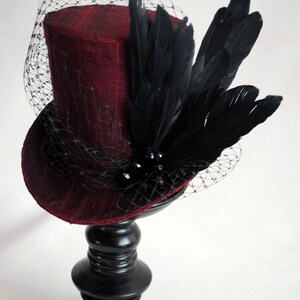 Burgundy Mini Top Hat With Raven Wings,gothic Mini Top Hat With Veil ...