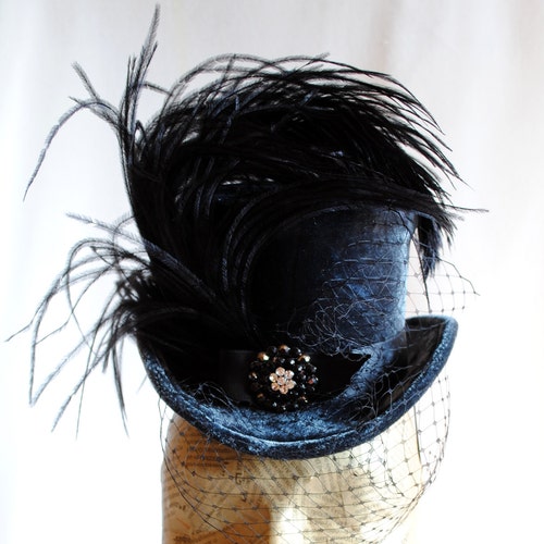 Black Victorian Mini Hatgothic Mini Top Hat With Ostrich - Etsy