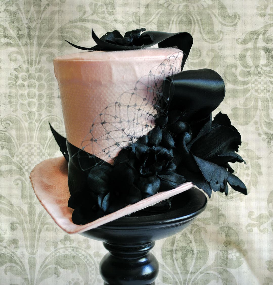 Gothic Lolita Mini Top Hat,pink & Black Floral Fascinator,alice in ...