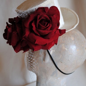 Bridal Mini Top Hat With Veil,ivory Mini Top Hat With Red Roses,bridal ...