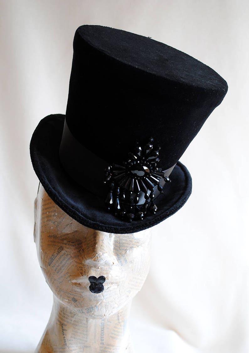 Glamorous Burlesque Lady'stop Hat,black Velvet Women's Top Hat With ...
