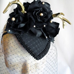 Gothic Teardrop Fascinator With Antlers,black Victorian Mini Hat With ...