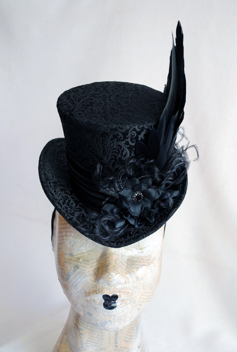 Black Victorian Mini Top Hat With Flowersgothic Fascinator | Etsy