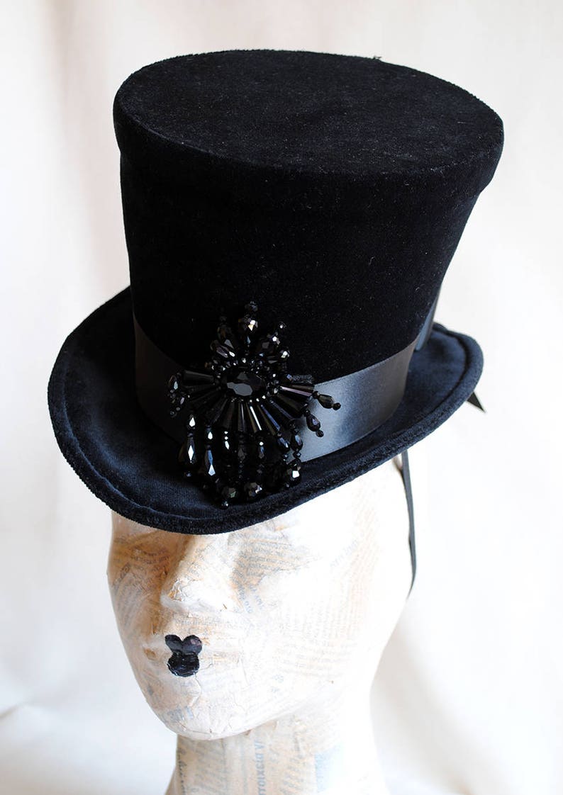 Glamorous Burlesque Lady'stop Hat,black Velvet Women's Top Hat With ...