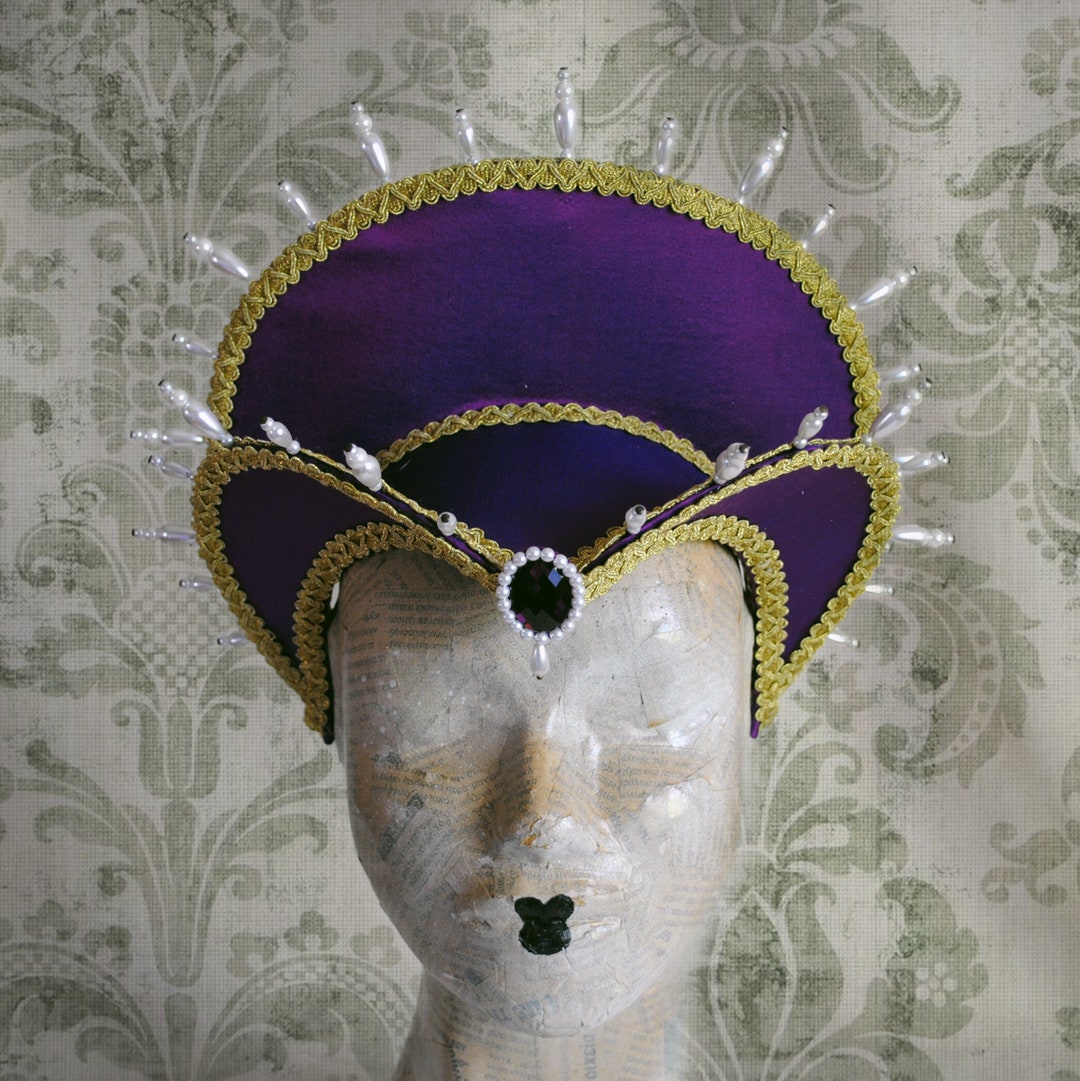 Royal Tudors Headpiece,renaissance Headdress,purple or Black & Gold ...