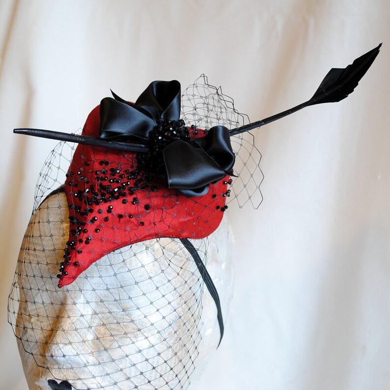 Heart Shaped Cocktail Hatred Mini Hat With Black Crystals & | Etsy