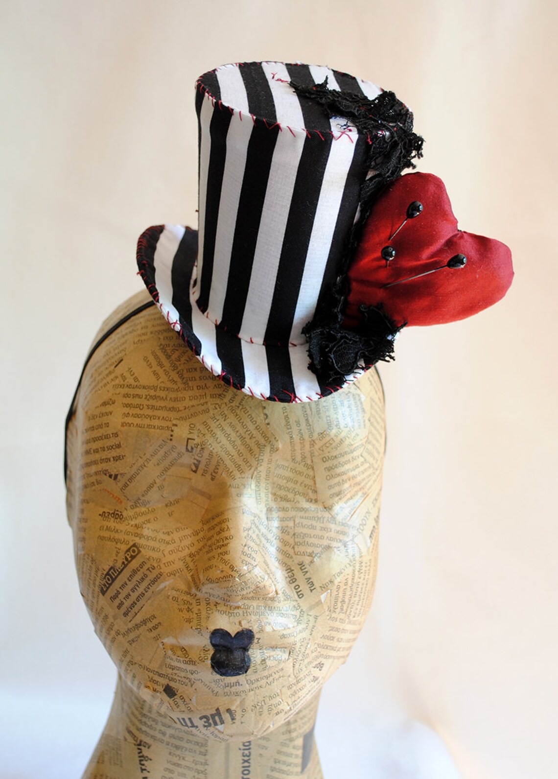 Tim Burton Mini Top Hat,voodoo Heart Gothic Fascinator,black & White ...