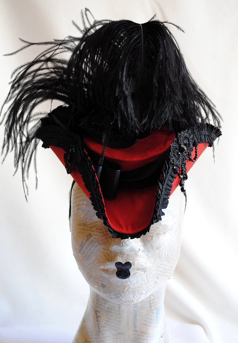 Rococo Mini Tricorn Hat in Red & Black,gothic Marie Antoinette Hat ...