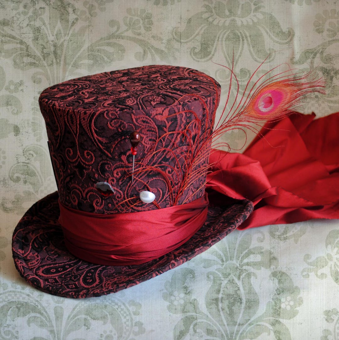 Mad Hatter Top Hat,alice in Wonderland Hat,halloween Costume,red ...